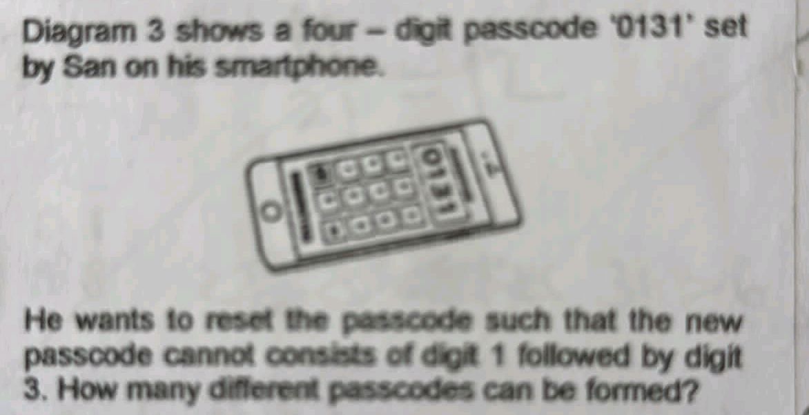Diagram 3 shows a four-digit passcode '0131' | StudyX