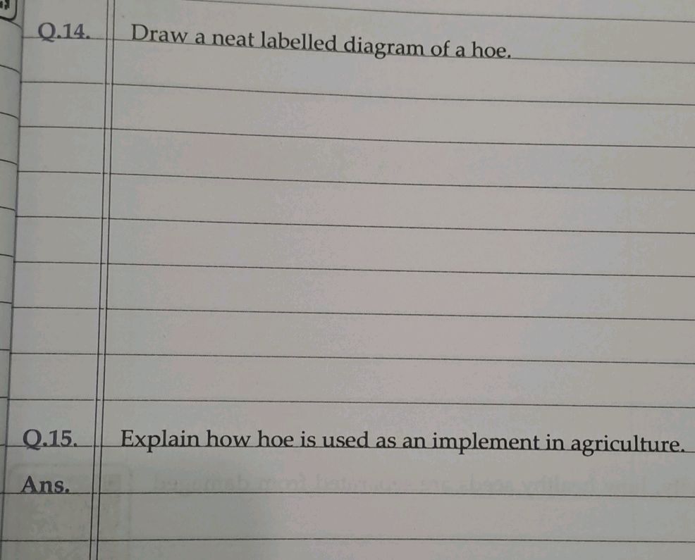 Q.14. Draw a neat labelled diagram of a hoe. | StudyX