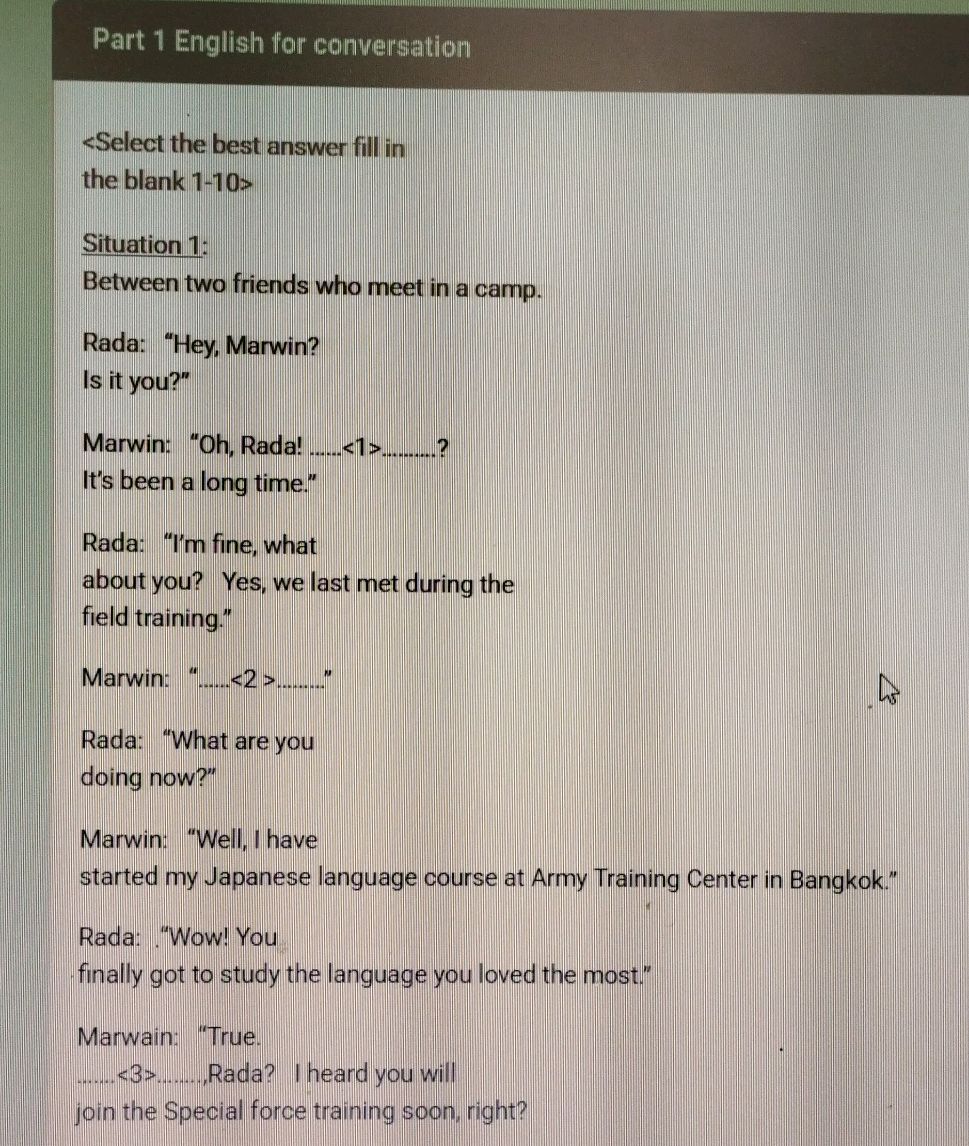 Part 1 English for conversation Situation | StudyX