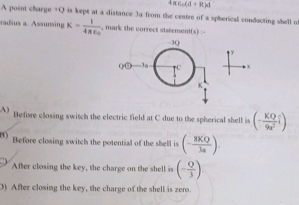 A point charge +Q is kept at a distance 3a | StudyX