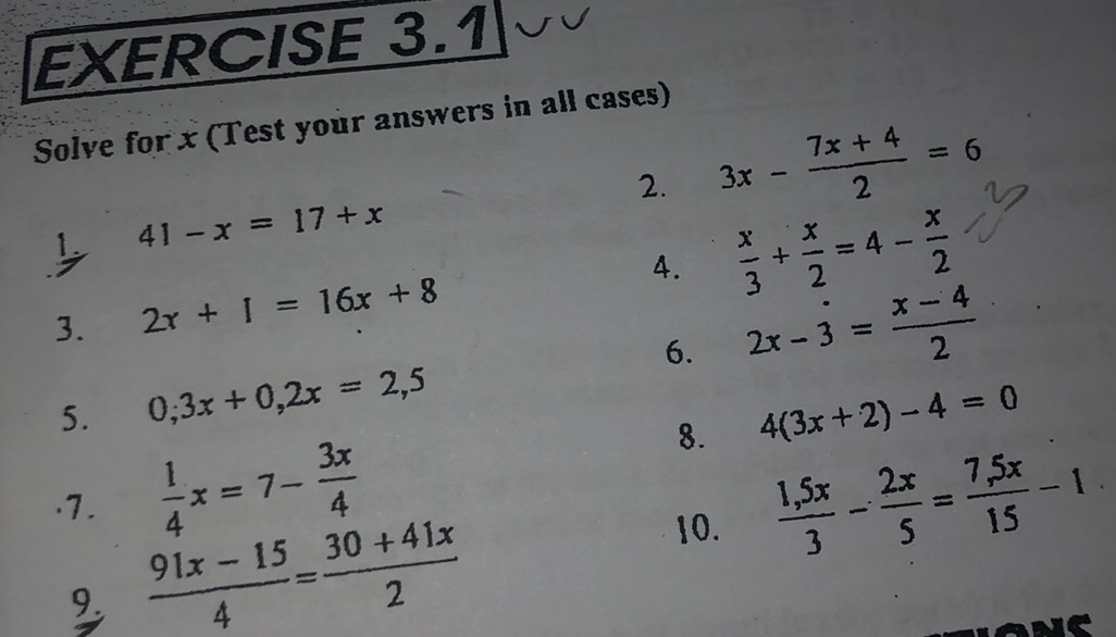 Solve for x (Test your answers in all cases) | StudyX