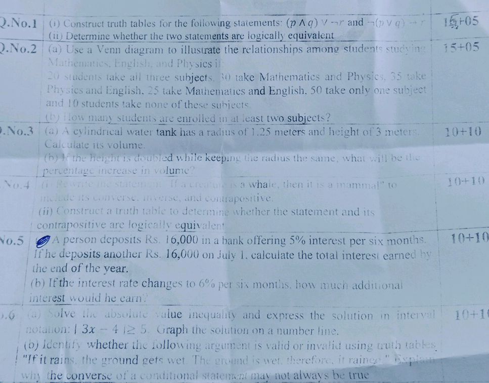 Q.No.1 (i) Construct truth tables for the | StudyX
