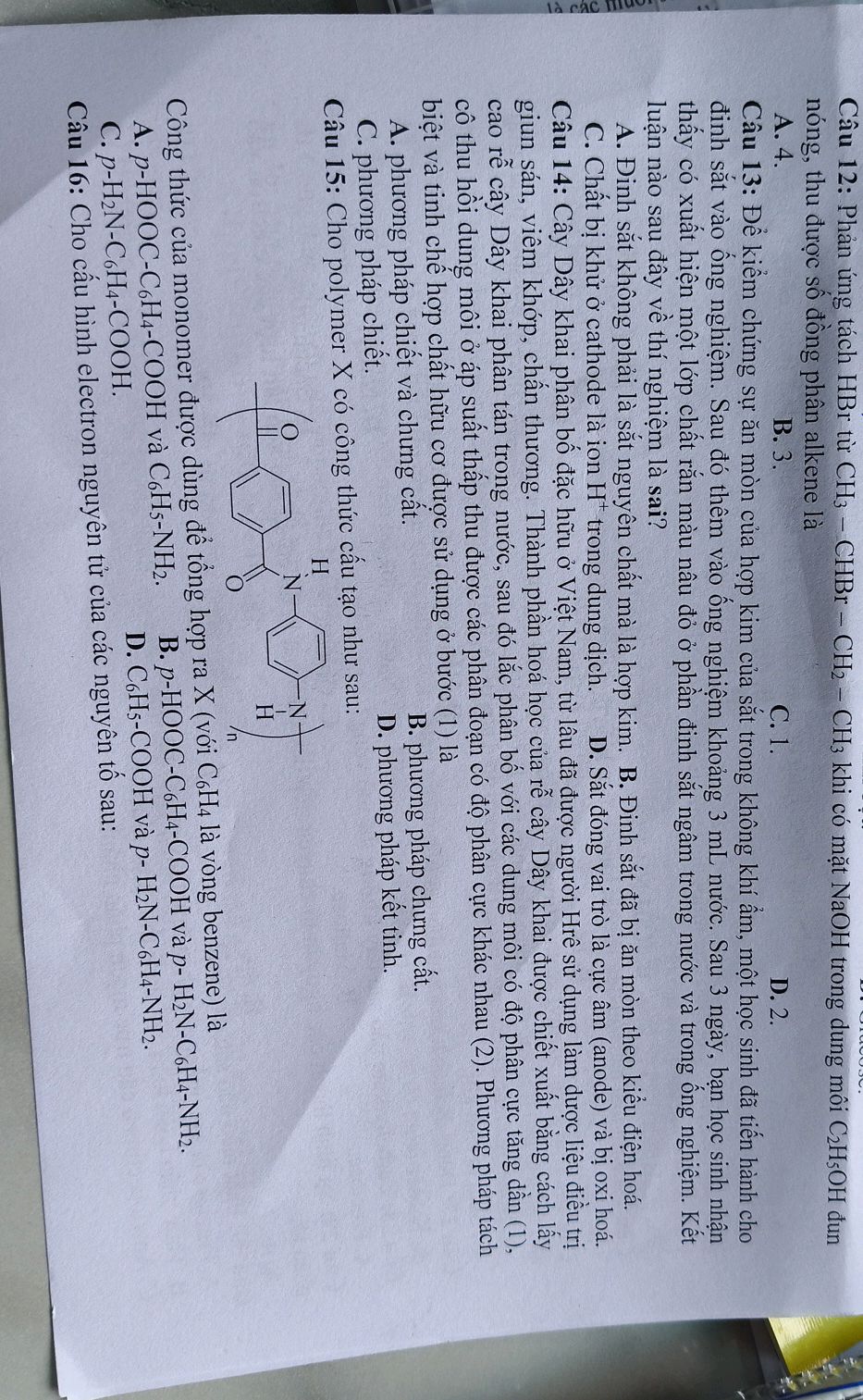 Câu 12: Phản ứng tách HBr từ CH3 – CHBr – | StudyX