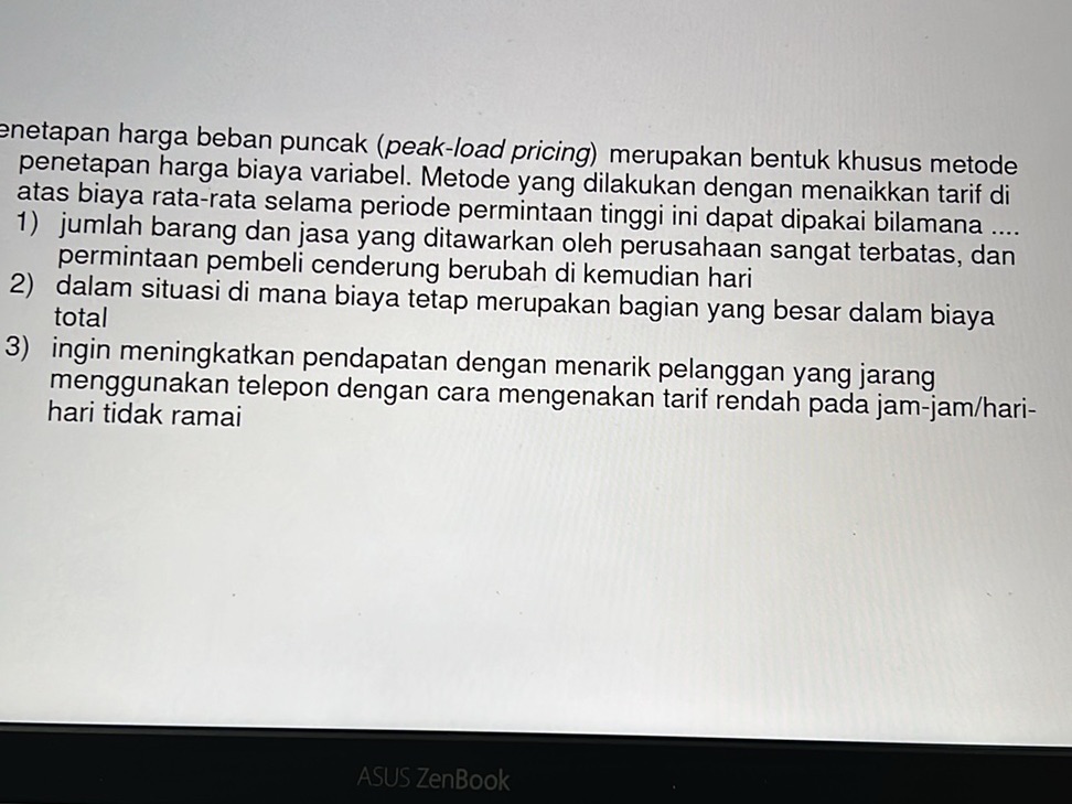 enetapan harga beban puncak (peak-load | StudyX