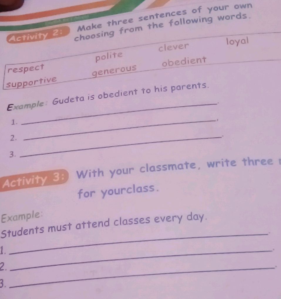 Activity 2: Make three sentences of your own | StudyX