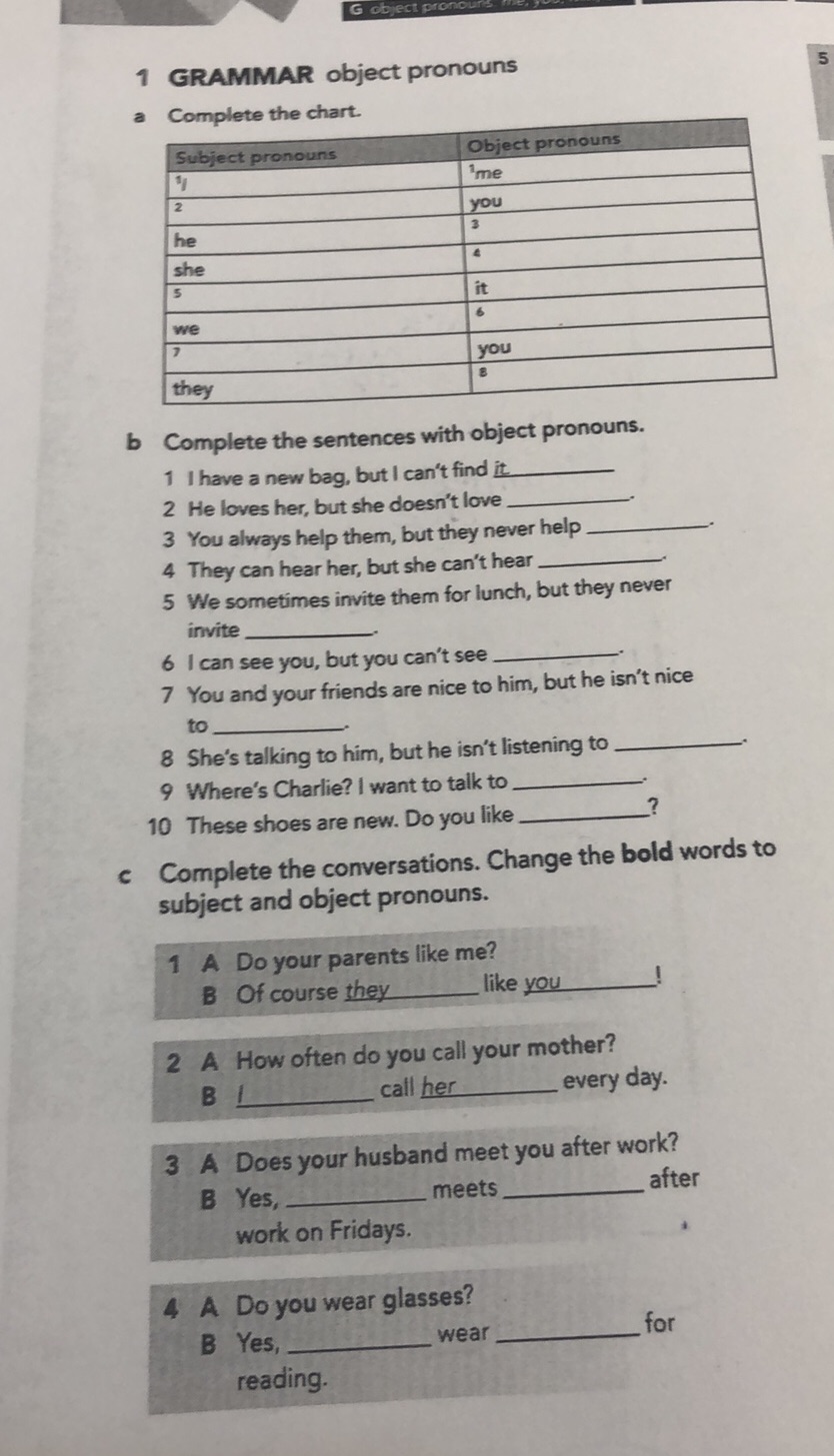 a Complete the chart. | Subject pronouns | | StudyX