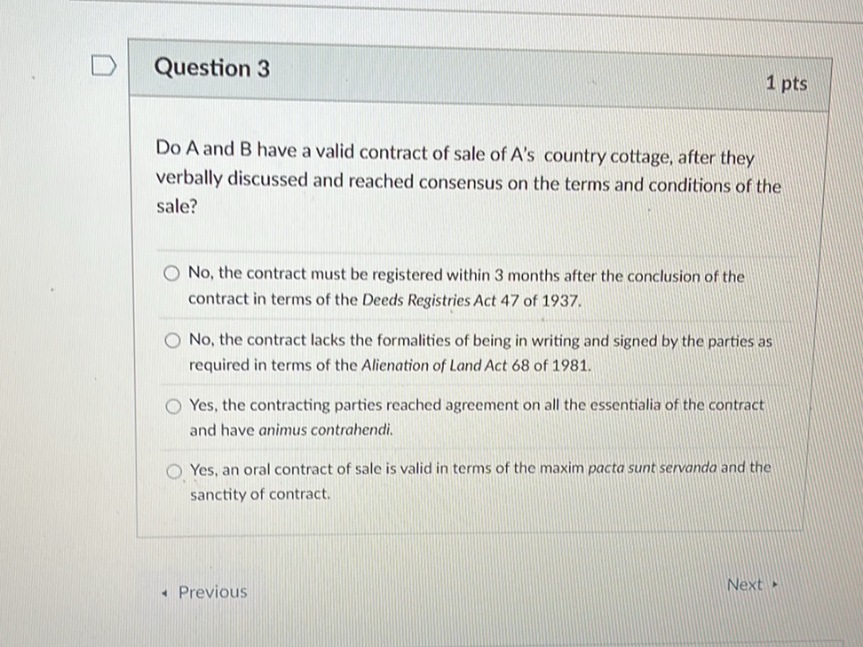Do A and B have a valid contract of sale of | StudyX