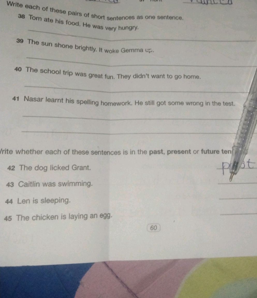 Write each of these pairs of short sentences | StudyX