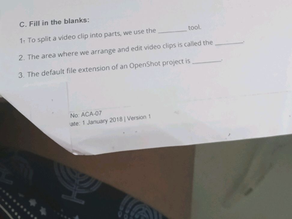 C. Fill in the blanks: 1: To split a video | StudyX