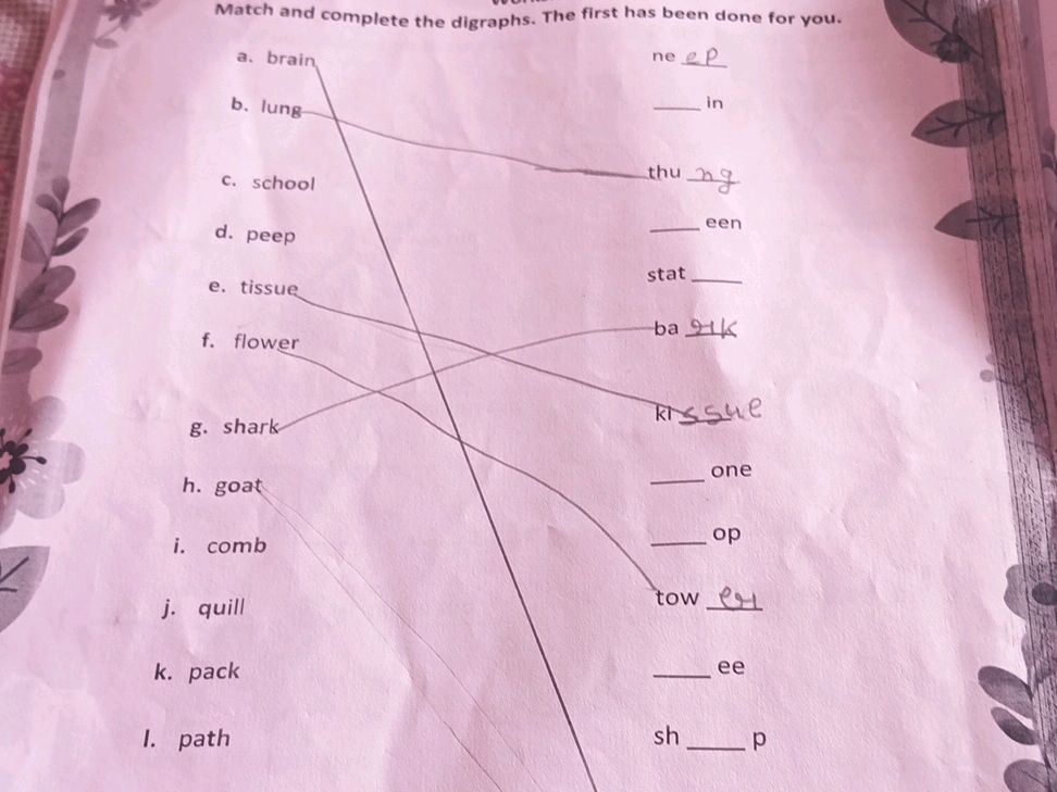 Match and complete the digraphs. The first | StudyX