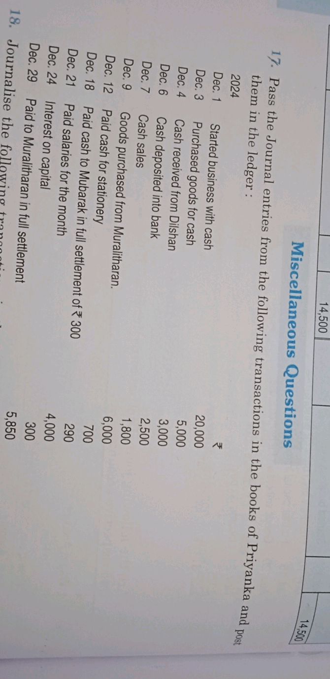 17. Pass the Journal entries from the | StudyX