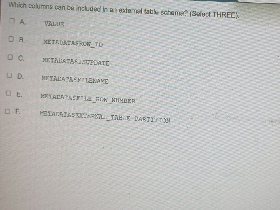 Which columns can be included in an external | StudyX