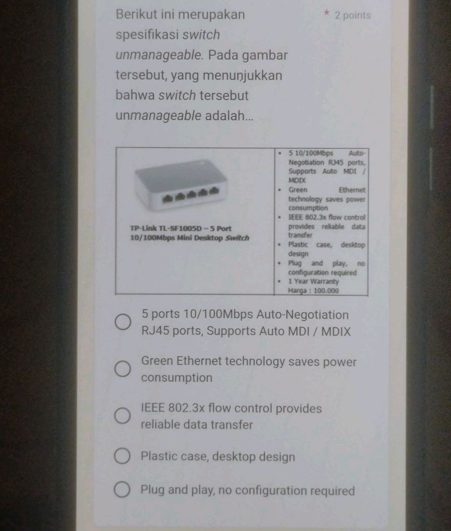 Berikut ini merupakan spesifikasi switch | StudyX