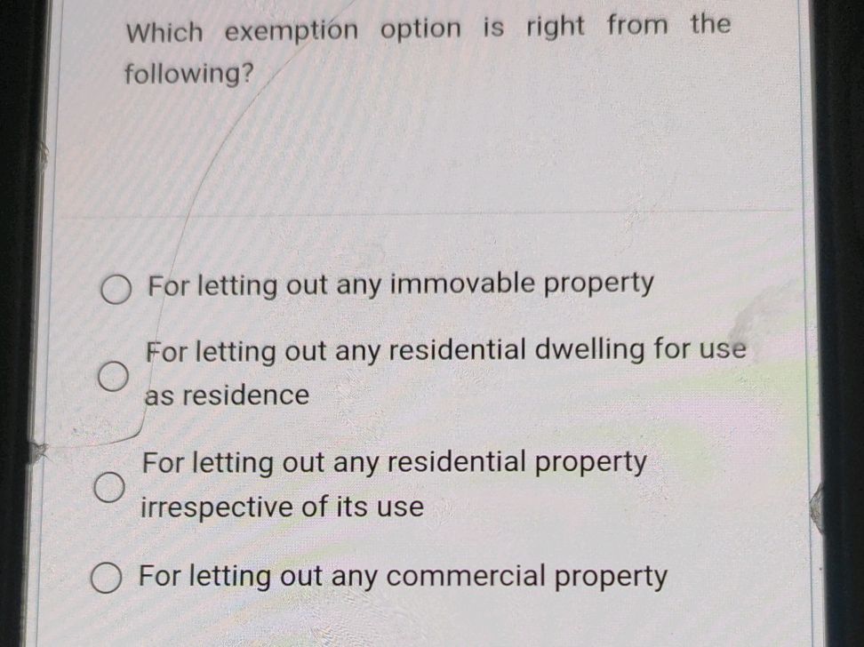 Which exemption option is right from the | StudyX
