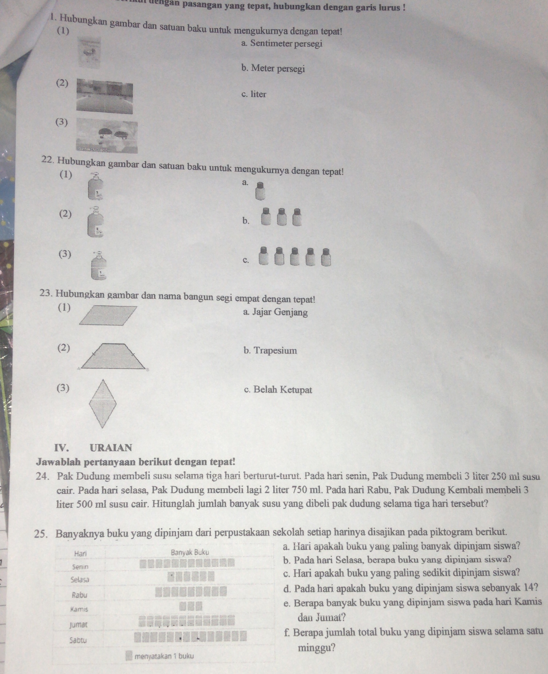 1. Hubungkan gambar dan satuan baku untuk | StudyX