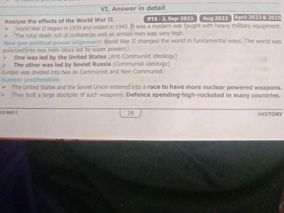 Analyse the effects of the World War II.