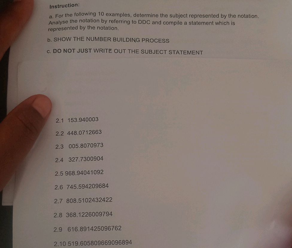 Instruction: a. For the following 10 | StudyX