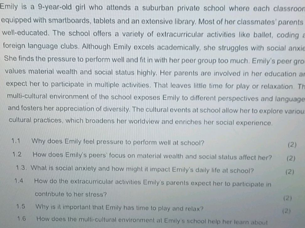 1.1 Why does Emily feel pressure to perform | StudyX