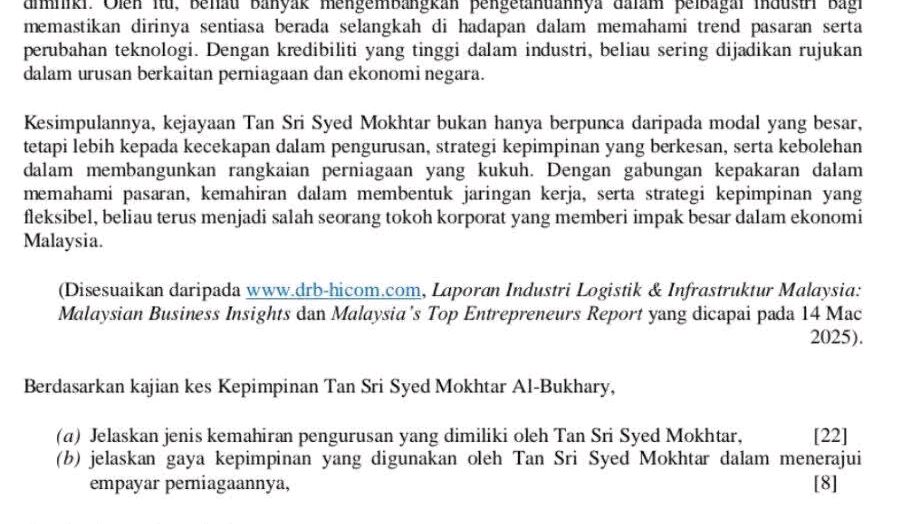 Berdasarkan kajian kes Kepimpinan Tan Sri | StudyX