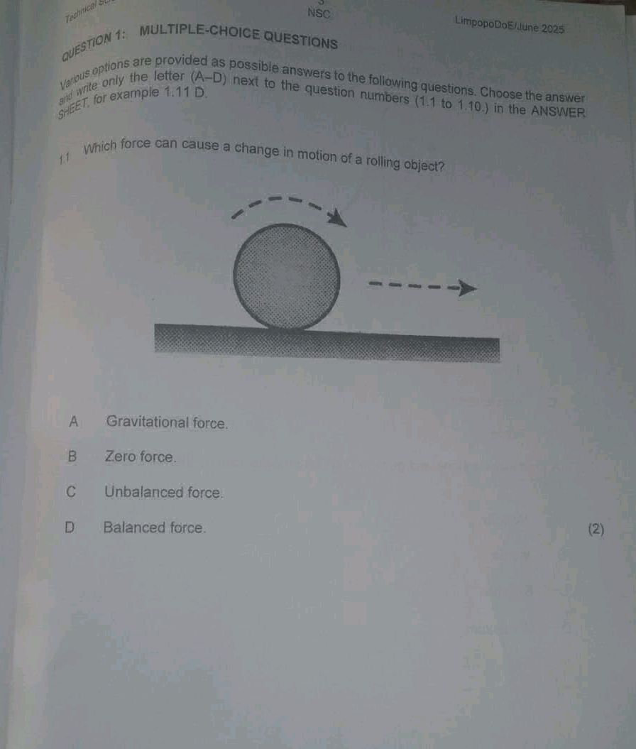 1.1 Which force can cause a change in motion | StudyX