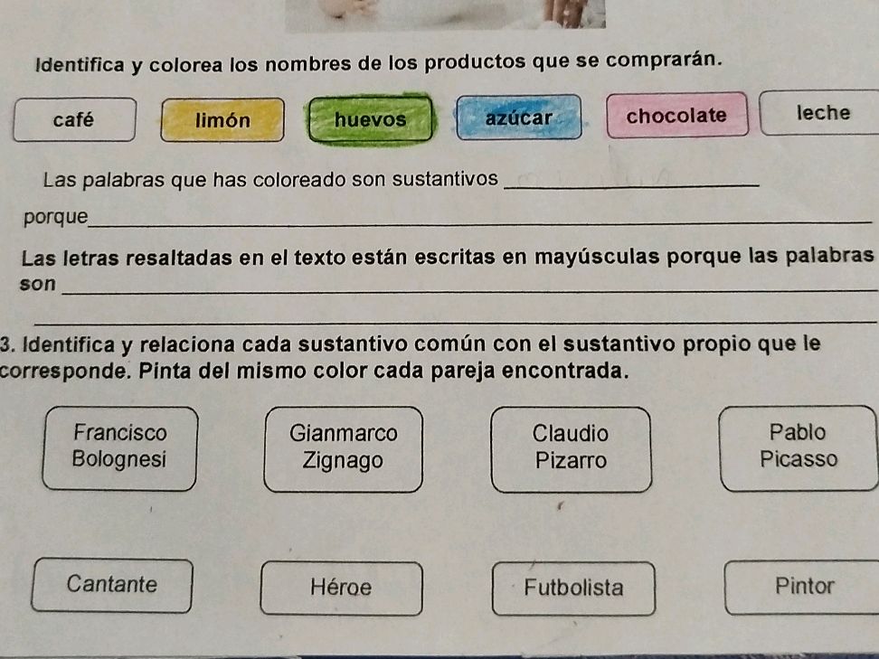 Identifica y colorea los nombres de los | StudyX