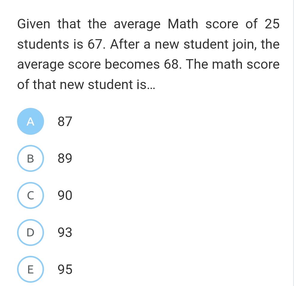 Given that the average Math score of 25 | StudyX