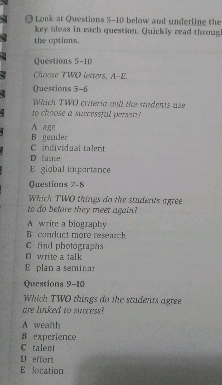 Questions 5-10 Choose TWO letters, A-E.