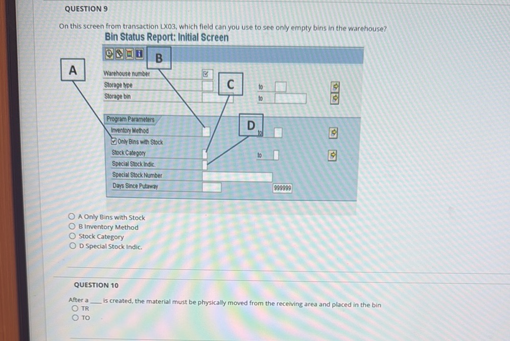 QUESTION 9 On this screen from transaction | StudyX