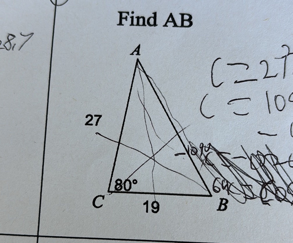 Find AB There is a triangle with the | StudyX