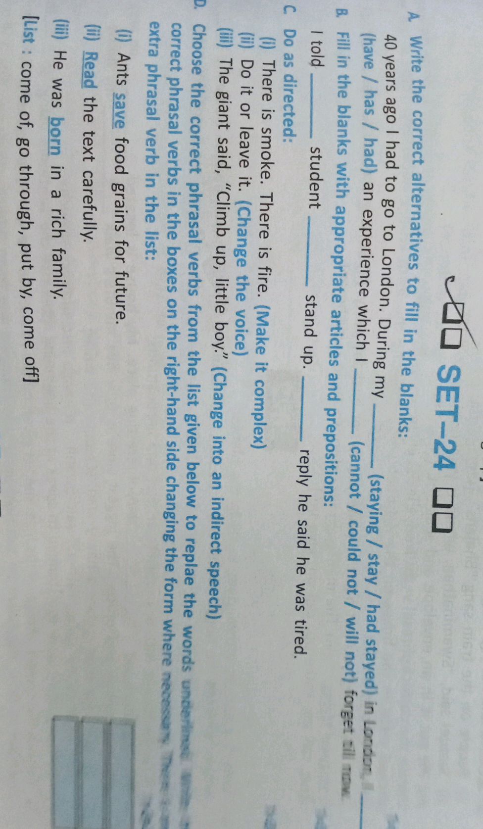 A. Write the correct alternatives to fill in | StudyX