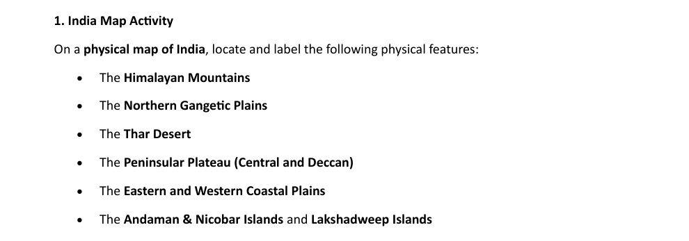 1. India Map Activity On a physical map of | StudyX