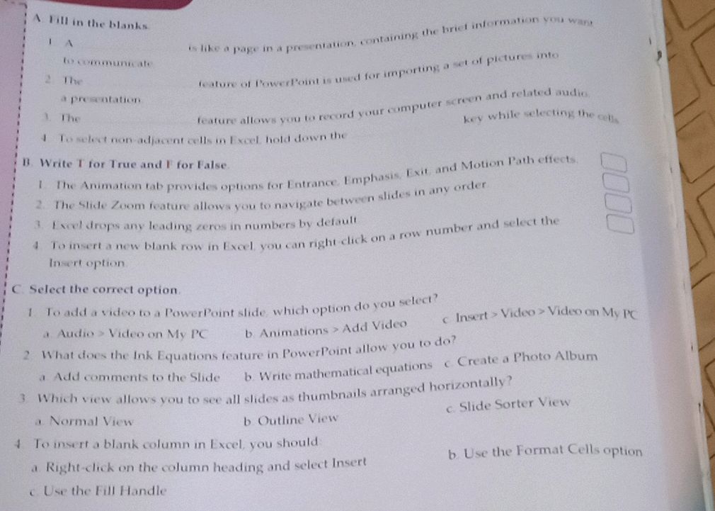 A. Fill in the blanks 1. A _______ is like | StudyX