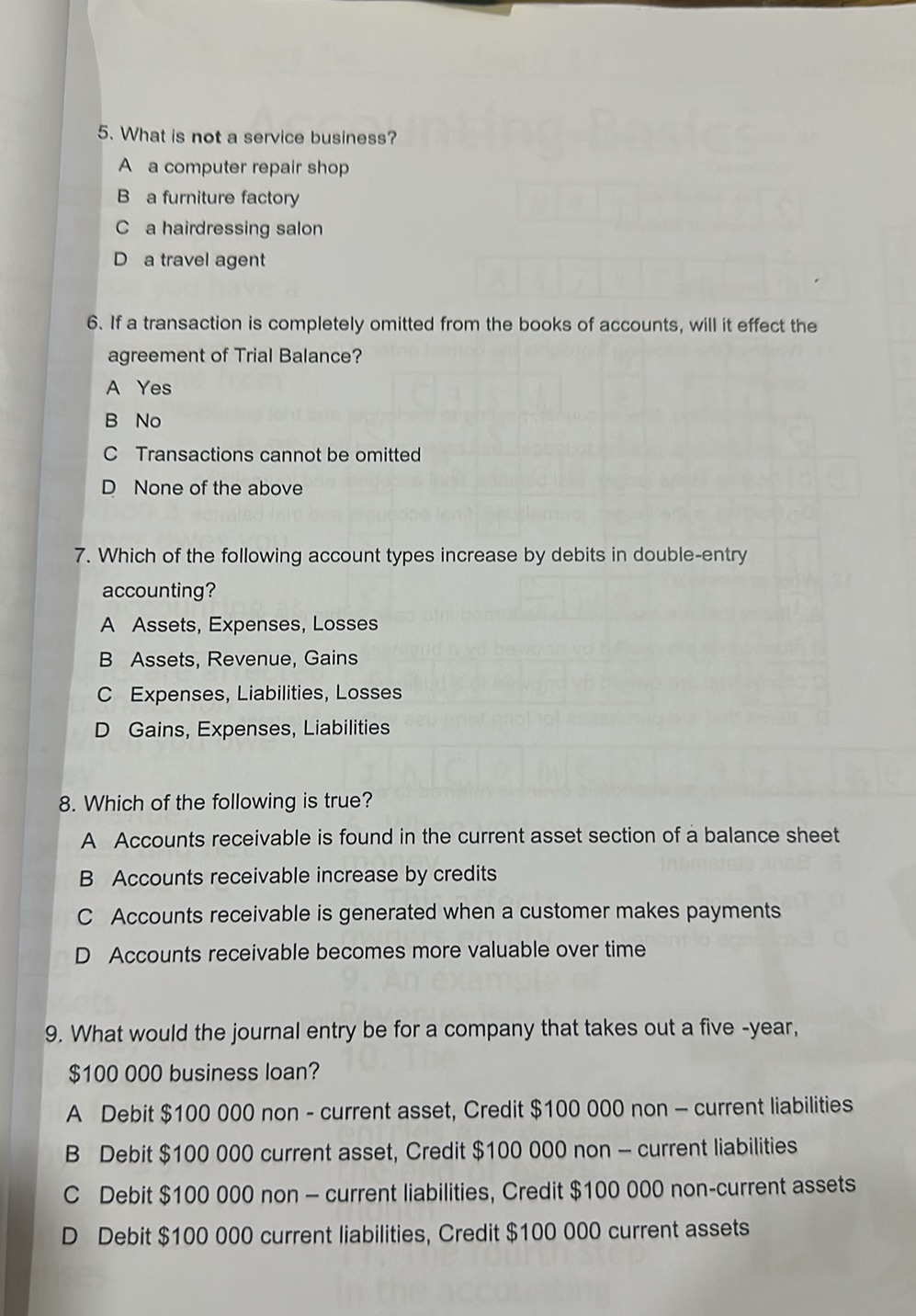 5. What is not a service business? A a | StudyX