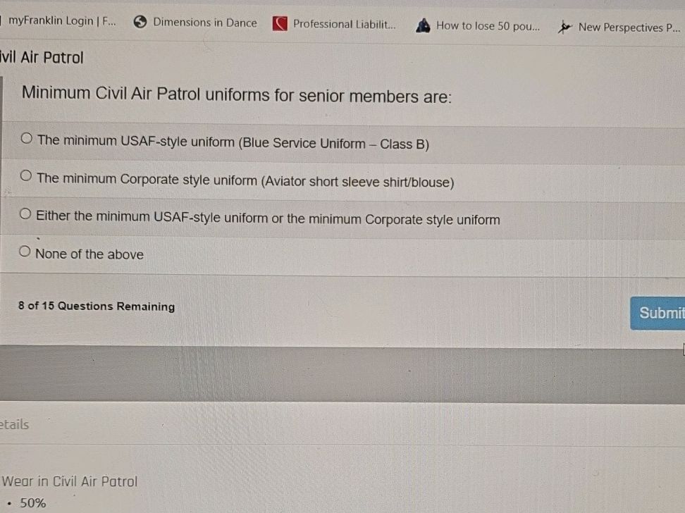 Minimum Civil Air Patrol uniforms for senior | StudyX