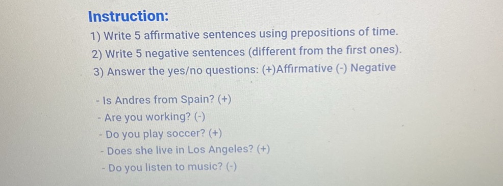 Instruction: 1) Write 5 affirmative | StudyX