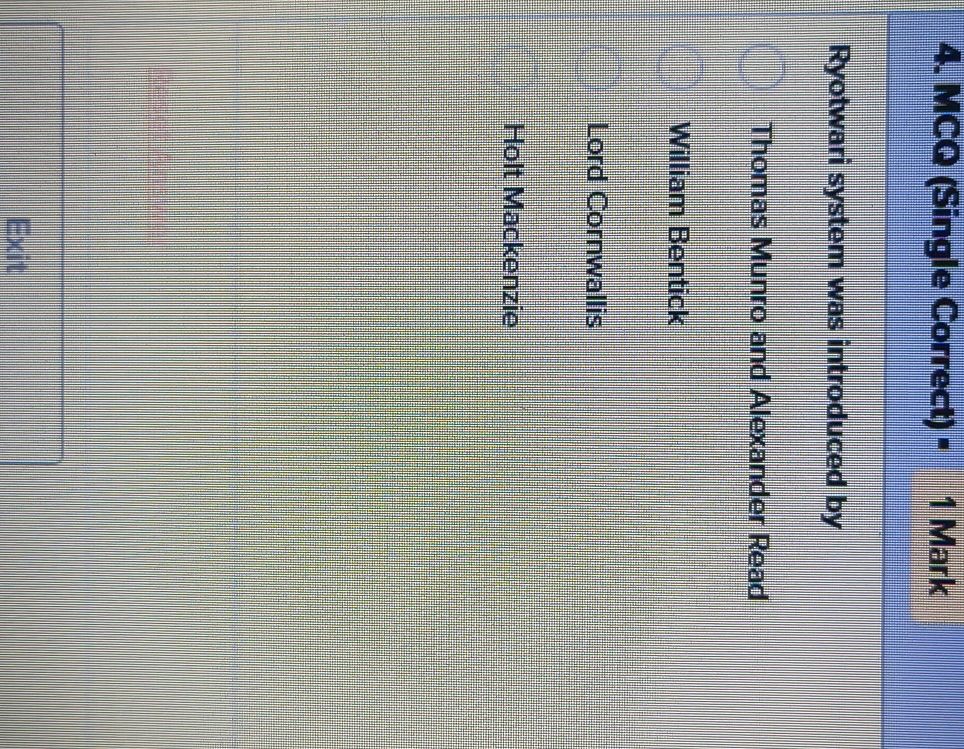 4. MCQ (Single Correct) - 1 Mark Ryotwari | StudyX