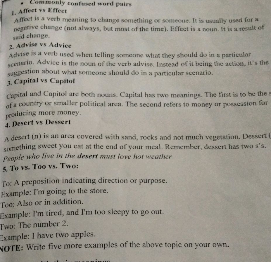 Commonly confused word pairs 1. Affect vs | StudyX