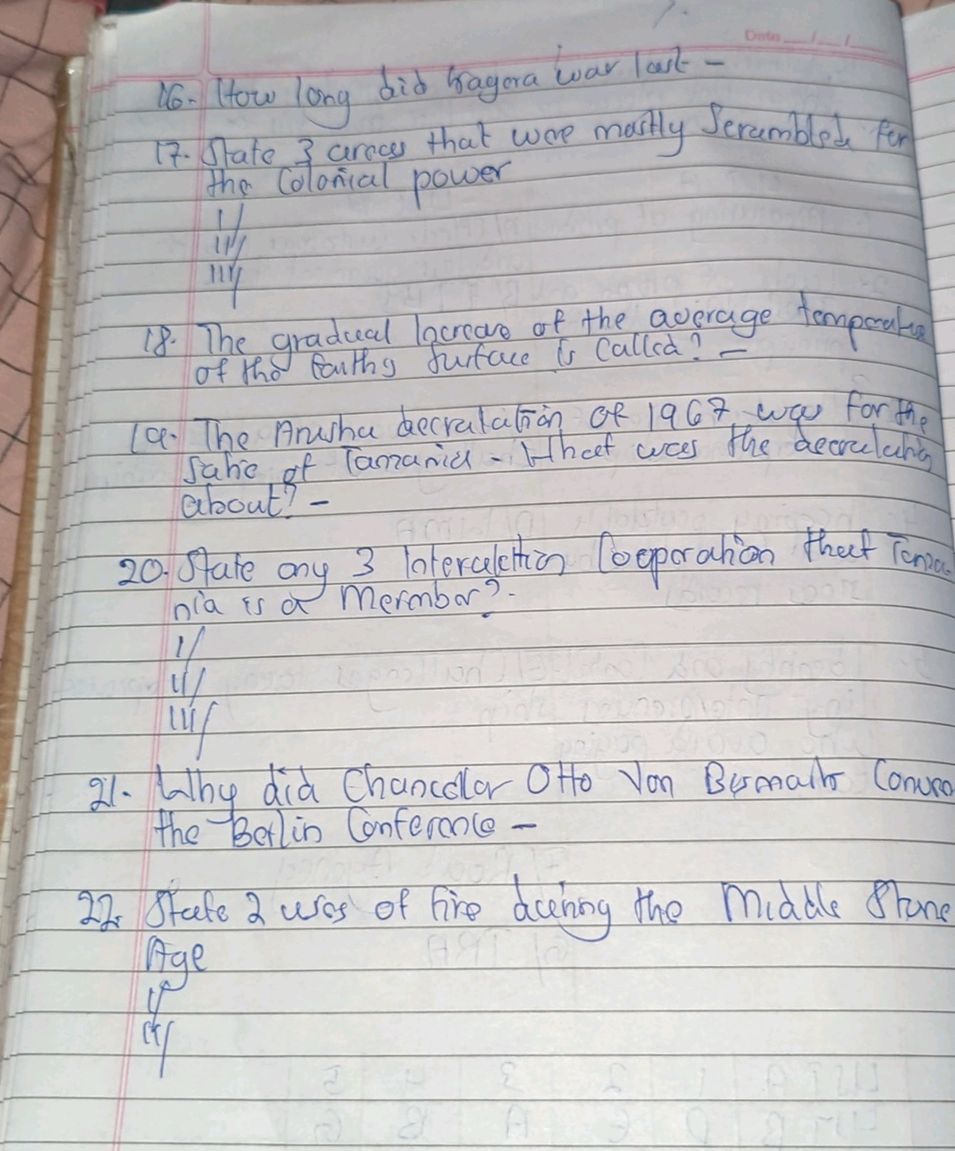 16. How long did Kagera war last - 17. | StudyX