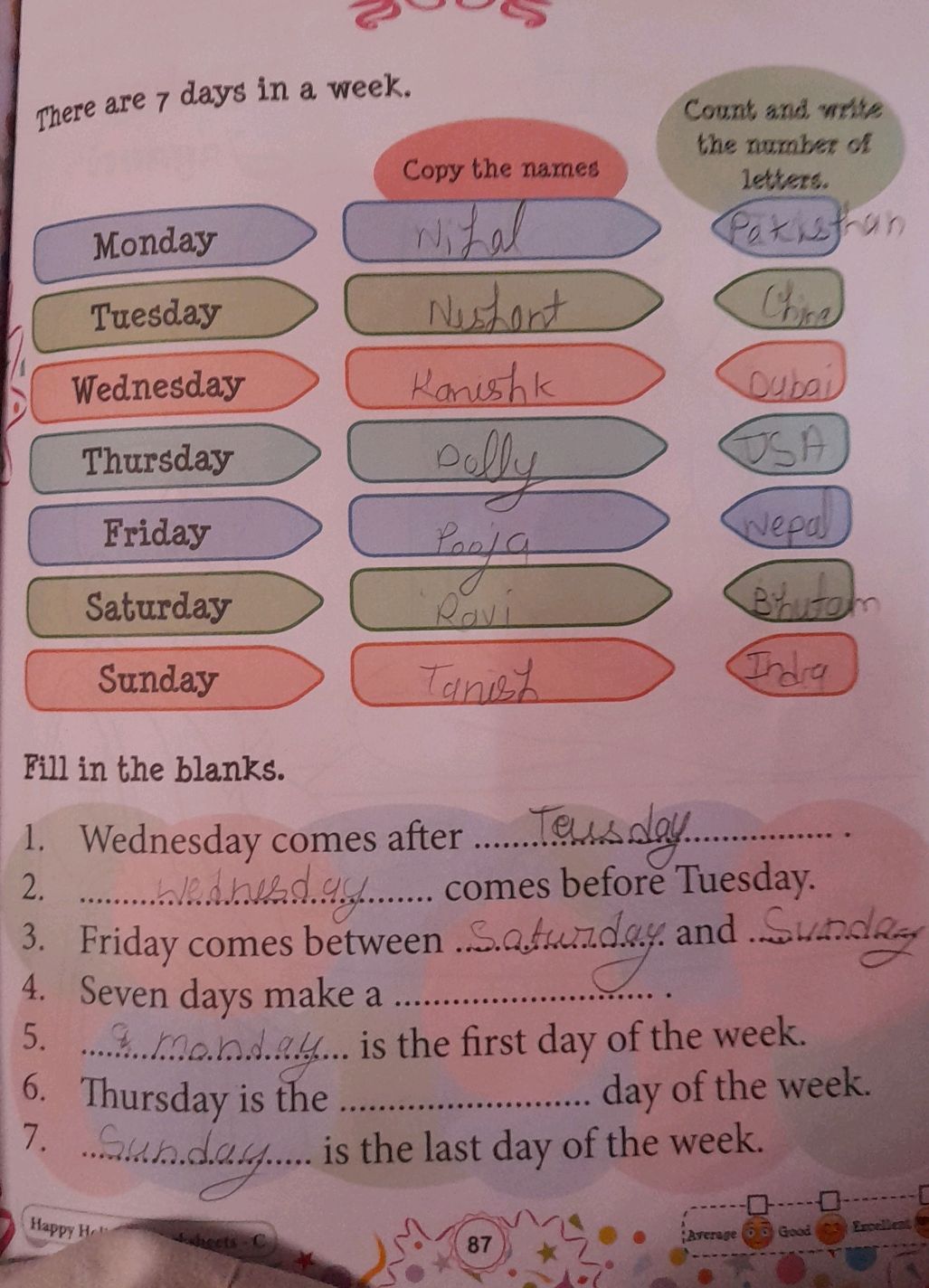 There are 7 days in a week. Copy the names | StudyX