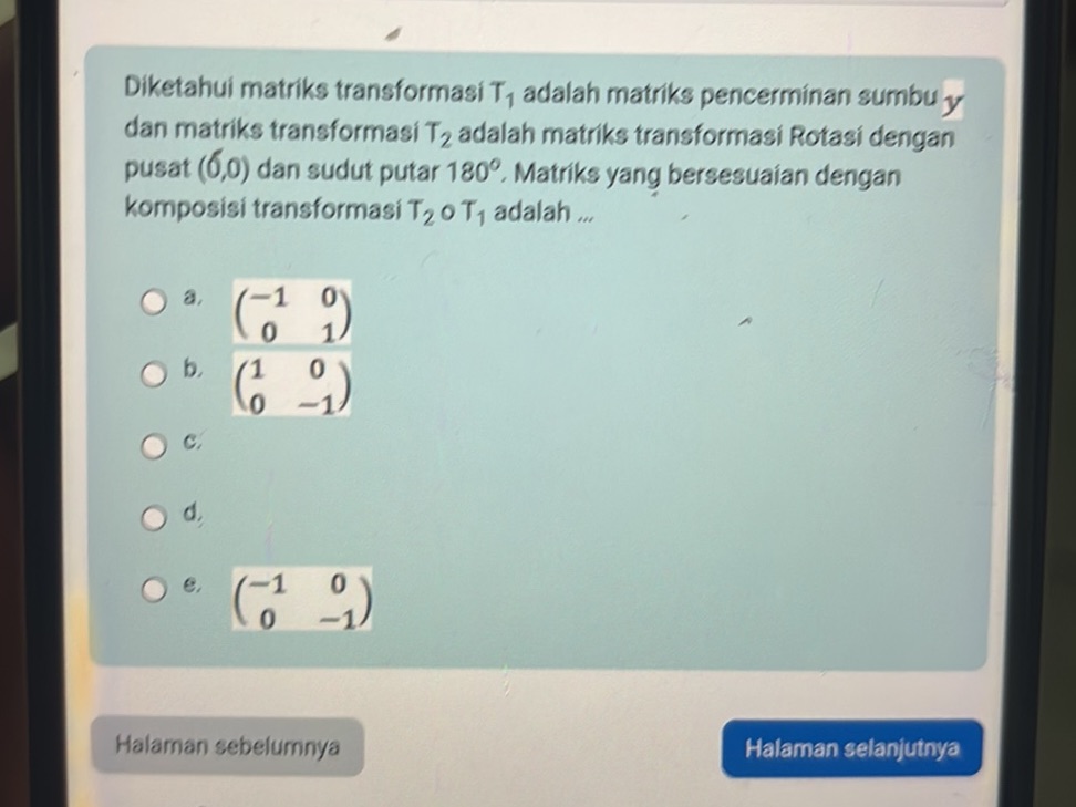 Diketahui matriks transformasi $T_1$ adalah | StudyX