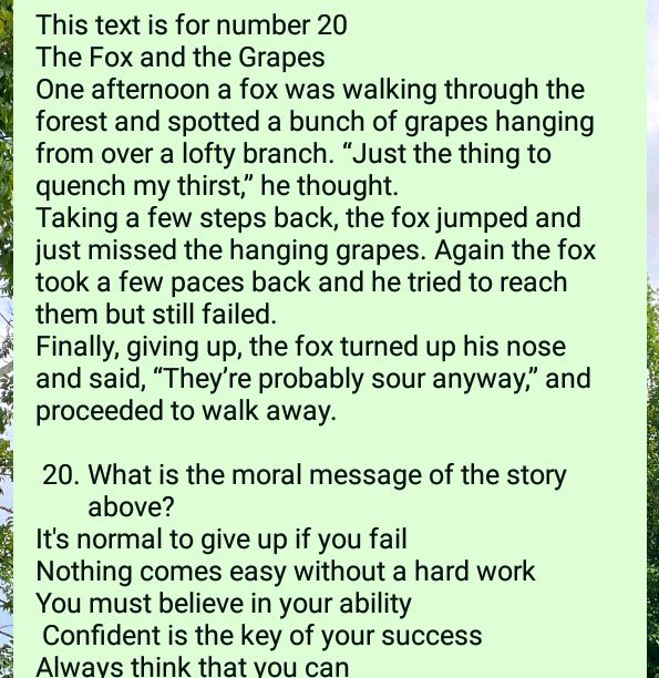 20. What is the moral message of the story | StudyX