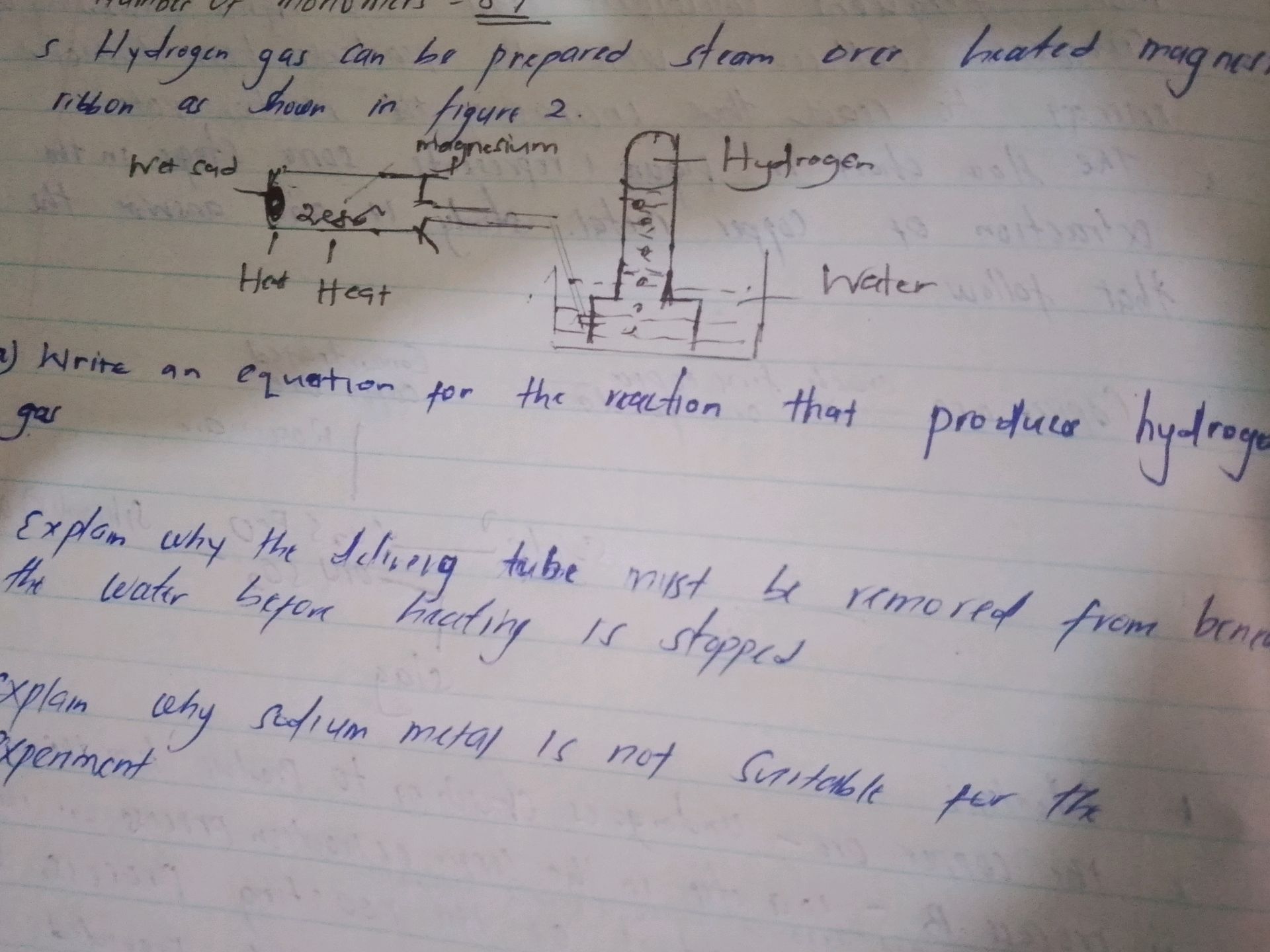 5. Hydrogen gas can be prepared steam over | StudyX