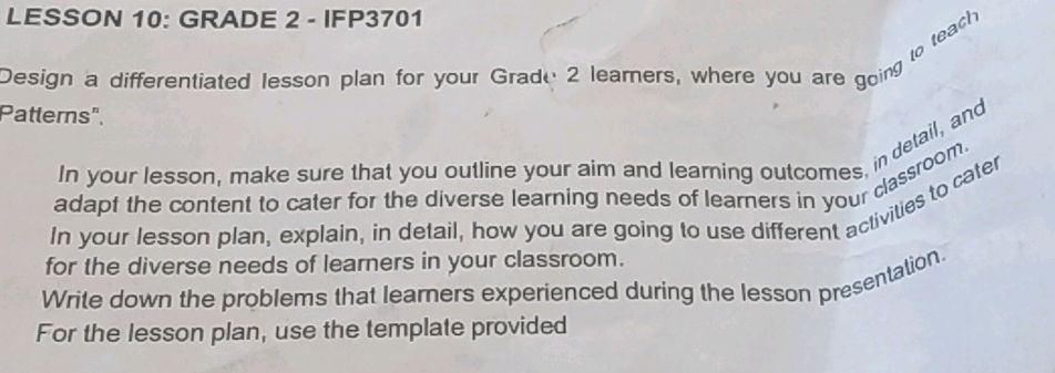 Design a differentiated lesson plan for your | StudyX