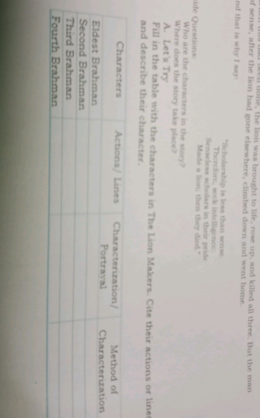 Who are the characters in the story? Where | StudyX