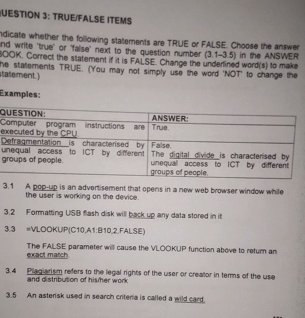 3. TRUE/FALSE ITEMS Indicate whether the | StudyX