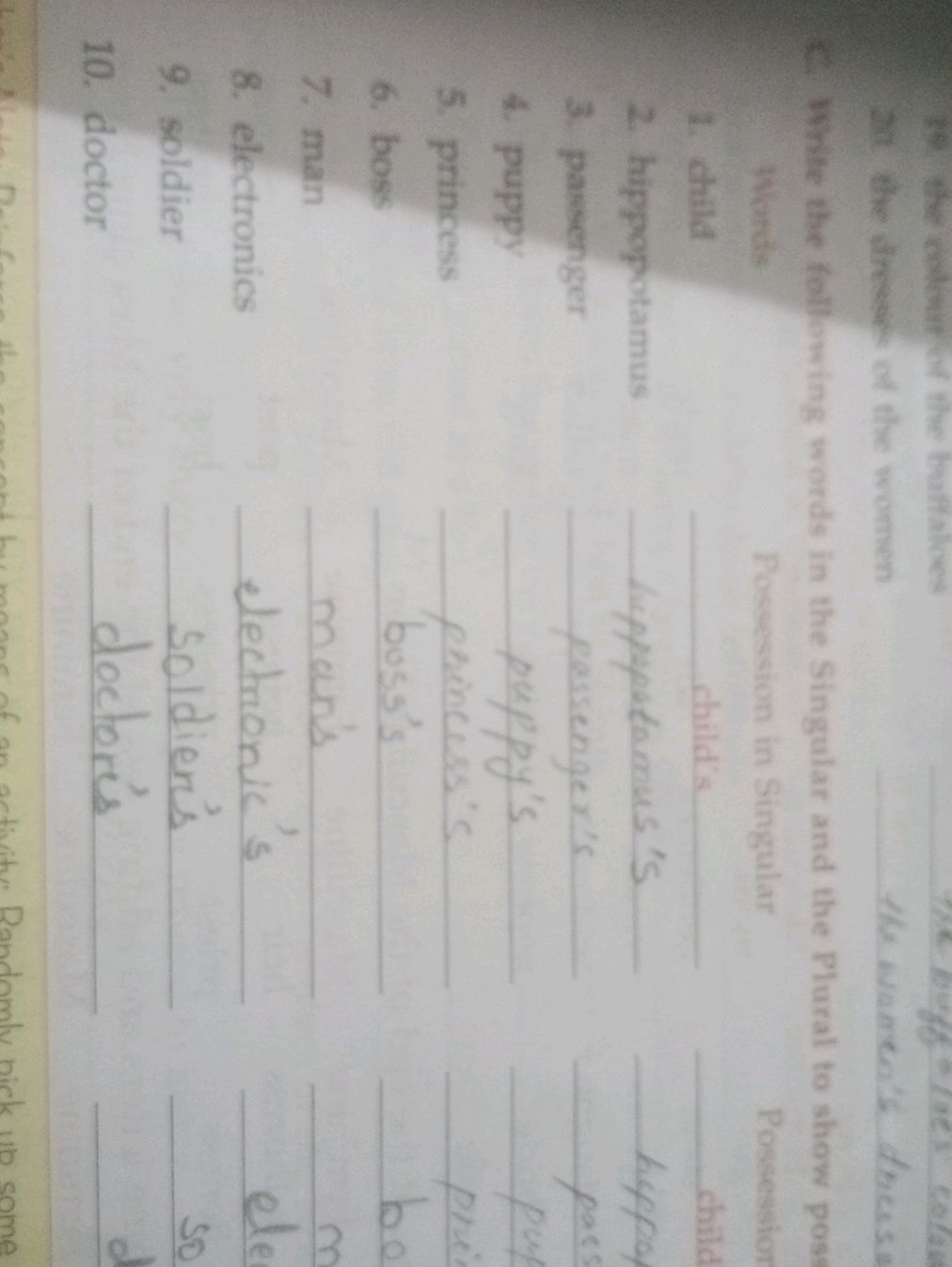 C. Write the following words in the Singular | StudyX