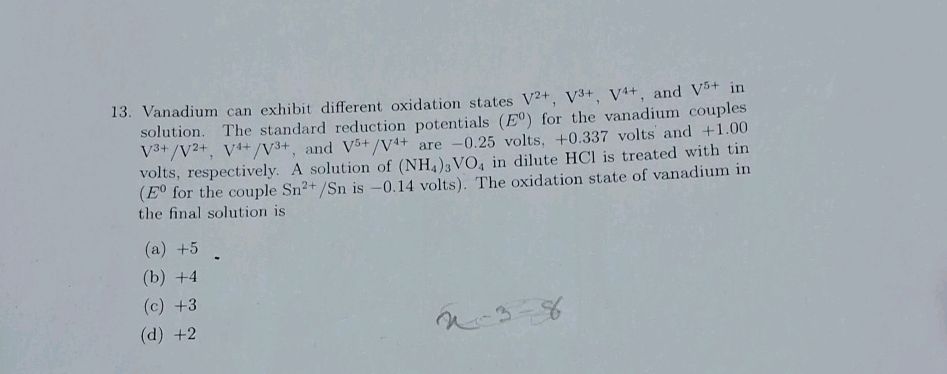 Vanadium can exhibit different oxidation