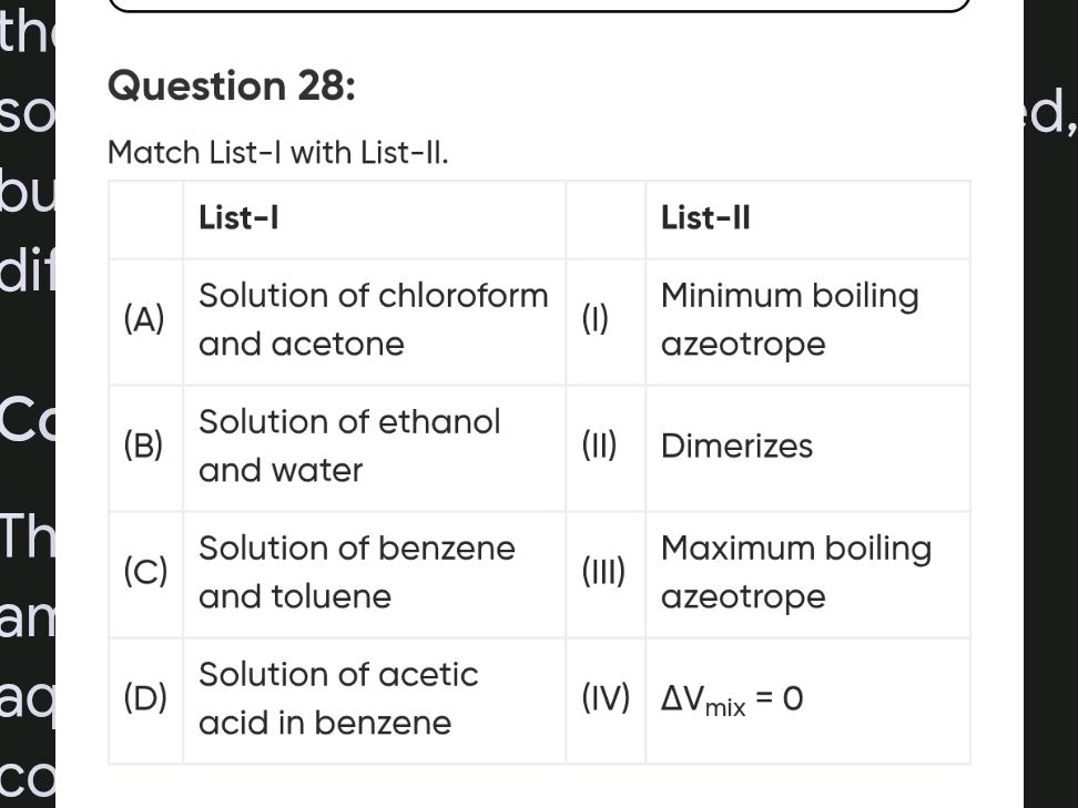 Question 28: Match List-I with List-II. | | StudyX