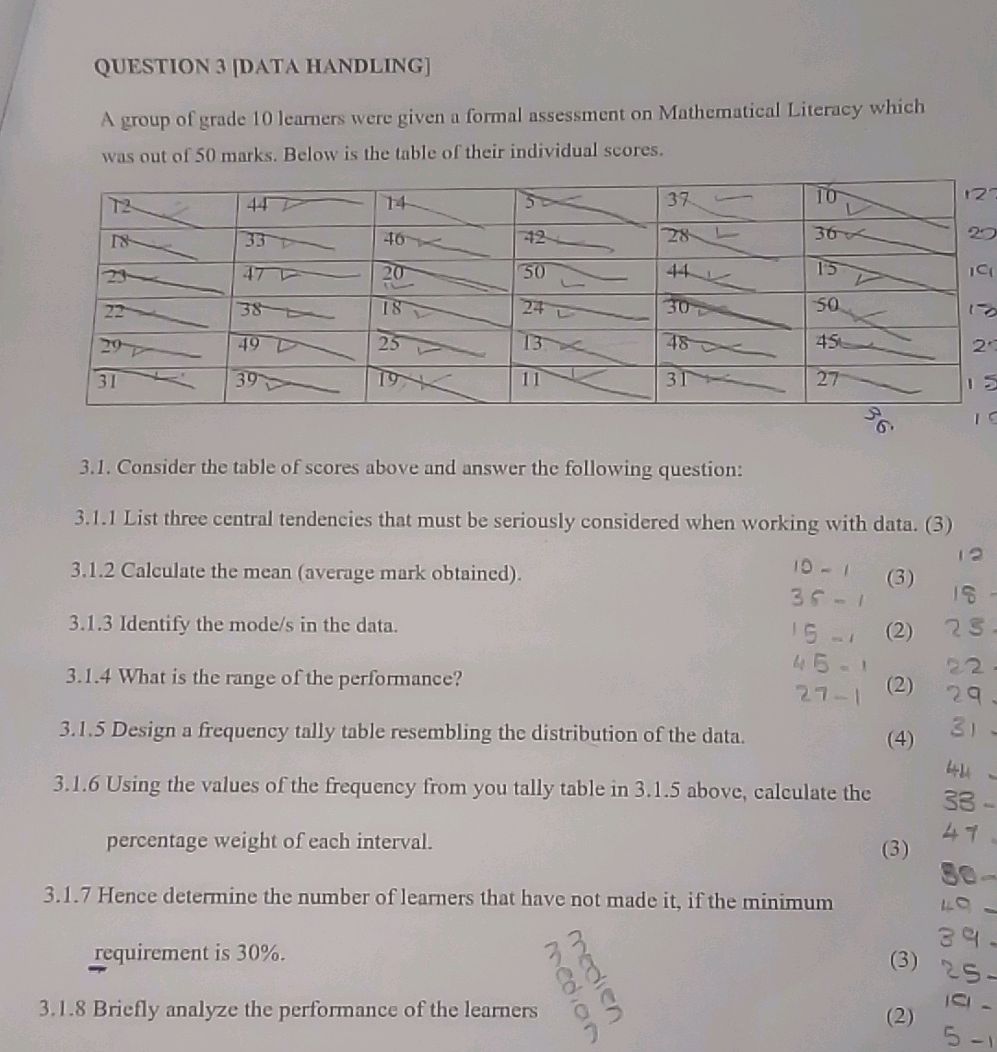 QUESTION 3 [DATA HANDLING] A group of grade | StudyX