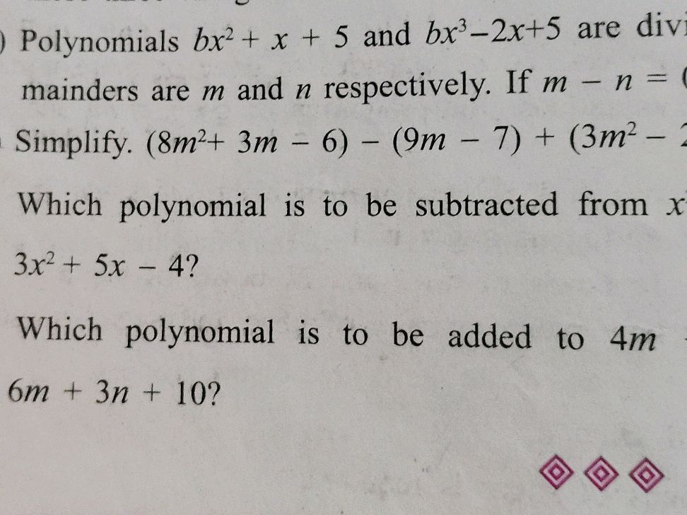 Polynomials $bx^2 + x + 5$ and $bx^3 - 2x + | StudyX